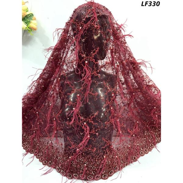 Quality Handmade Beaded Lace Trim Luxury Feather Embroidery Lace Fabric for Evening for sale