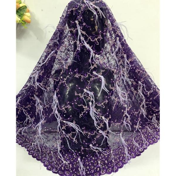 Quality Handmade Beaded Lace Trim Luxury Feather Embroidery Lace Fabric for Evening for sale