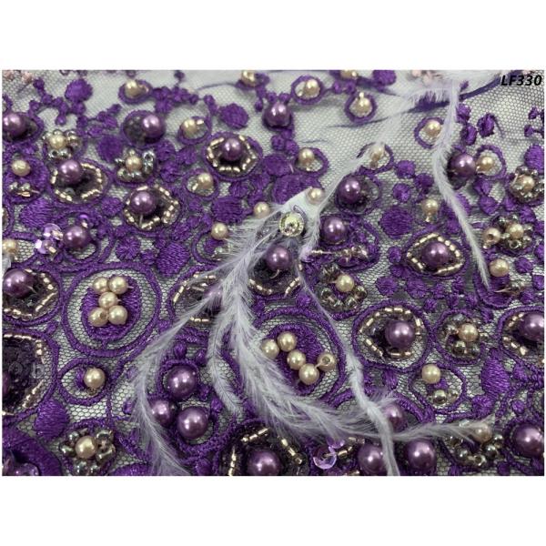 Quality Handmade Beaded Lace Trim Luxury Feather Embroidery Lace Fabric for Evening for sale