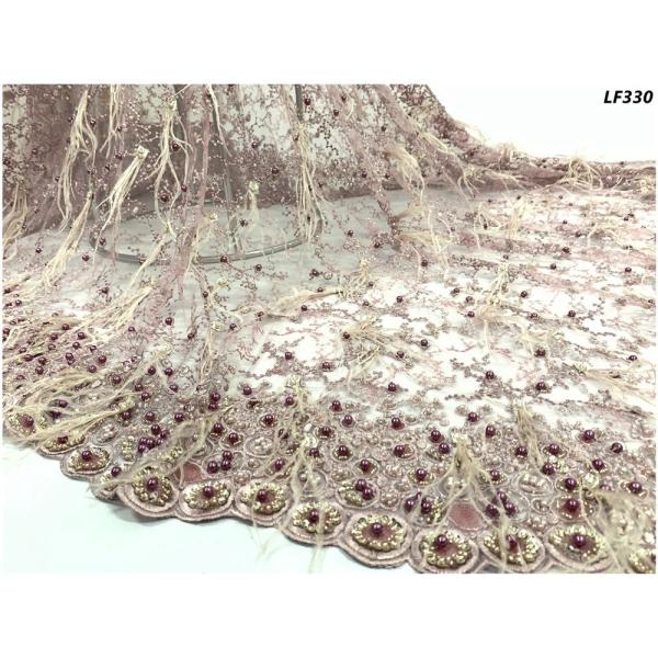Quality Handmade Beaded Lace Trim Luxury Feather Embroidery Lace Fabric for Evening for sale