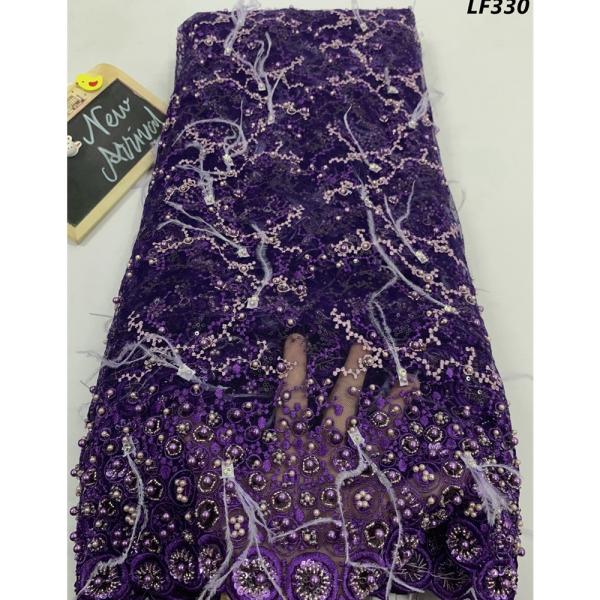 Quality Handmade Beaded Lace Trim Luxury Feather Embroidery Lace Fabric for Evening for sale