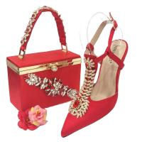 Quality Women's Party Shoes Set with Stones and Matching Bag Set Flat Heel Type Italian manufacturer