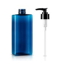 China 400ml PET Plastic Shampoo Bottle Square Shape Translucent Blue 28/410 Neck for sale