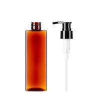 China 260ml Translucent Amber PET Plastic Shampoo Bottles Square Shape 24/410 Neck for Men for sale