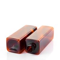 China 260ml Translucent Amber PET Plastic Shampoo Bottles Square Shape 24/410 Neck for Men for sale