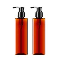 China 260ml Translucent Amber PET Plastic Shampoo Bottles Square Shape 24/410 Neck for Men for sale