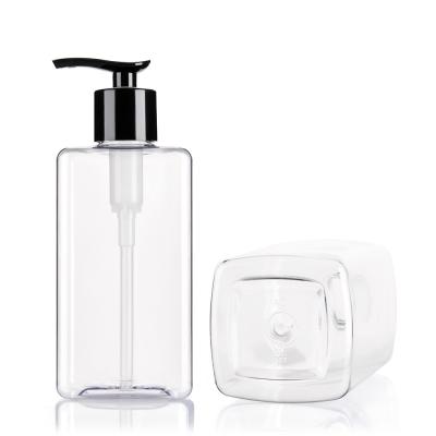 China Square Clear Plastic Shampoo Bottles With Pump Personal Care Packaging 500ml for sale