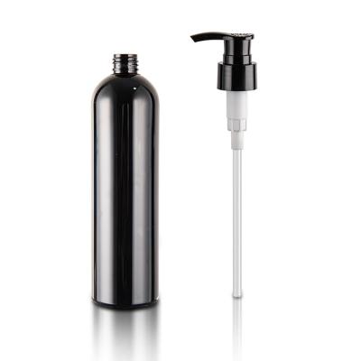 China Black Color 480ml Boston round Plastic Shampoo Bottles With Dispenser Pump for sale