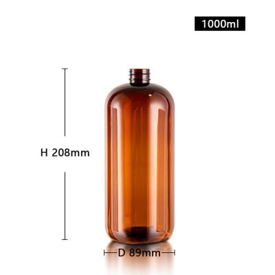 Cina Boston Round Amber Color 1000ml PCR PET Bottiglie di Pompa di Plastica Per Shampoo in vendita