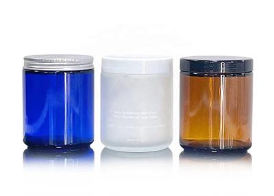 China 500ml heló los tarros cosméticos azules del vidrio de cobalto mira al trasluz el envase de cristal 500g en venta