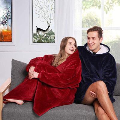 China Microfiber Plush Coral Fleece Sherpa soafa Blanket With Sleeves Outdoor Pocket Hoodie Adult Winter Hooded TV Blankets for sale