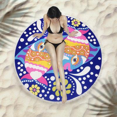 China American and European style microfiber round fringed beach towel Sport Scarf Bohemian Swimming Bath Towel With Tassel for sale
