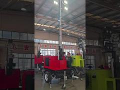 9 M Aanhangwagen gemonteerde lichttoren Verticale lift 1000W*4 Goudhalogeenlampen / 400*4LED-lampen