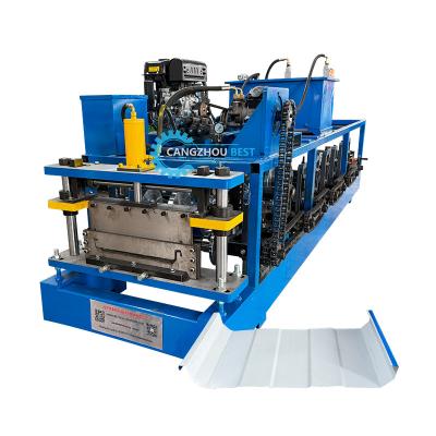 China Portable Kr18 Standing Seam Self Lock Roofing Sheet Roll Forming Machine for sale