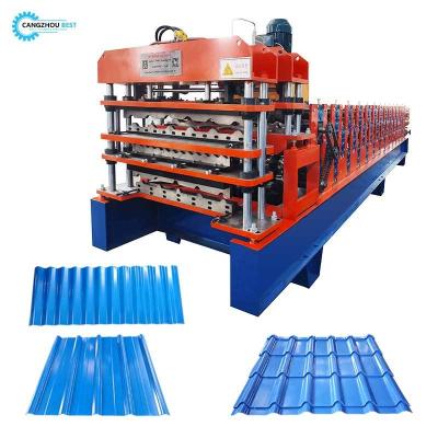 China Space-saving three-layer color steel tile roll forming machine for sale