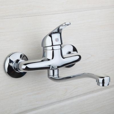 China Wall-mounted Brass Kitchen Faucet Ceramic Cartridge with Installation Fittings Single Lever Sink Mixer Tap for sale