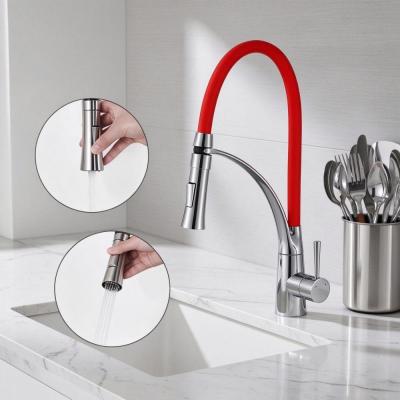 China Oersitor Brass Kitchen Sink Faucet 2 Modes Flexible Pipe Hot Cold Water Mixer Tap Single Handle Free Rotation Crane Faucet (S39 red tube) for sale