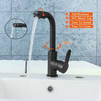 China Oersitor 360° Rotating Basin Faucet Kitchen And Bathroom Dual-use Hot and Cold Water Faucet Deck Mounted Mixer Taps (R19 matte black) for sale