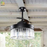 China 42 Inch Retractable Ceiling Crystal Fan Light LED With Remote Control for sale
