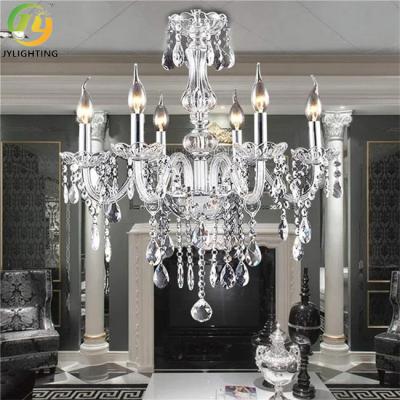 China E14 Tiered Crystal Candle Chandelier Indoor Metal Chrome for sale