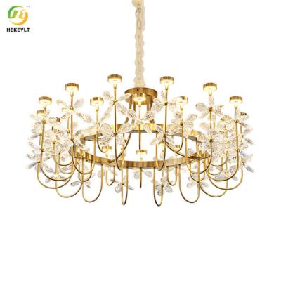 中国 30w-108w ラウンド Led ペンダント ライト Intergrated クリスタルと金属の花びら 販売のため