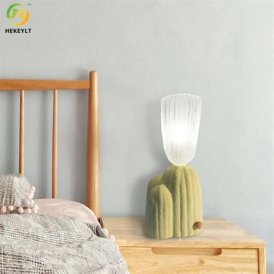 China G9 Cactus Flower Resin And Glass Green And Grey Finish Table Lamp For Bedroom for sale