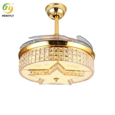 China 72W 42 Inch Downrod LED Smart Crystal Gold Ceiling Fan Light With Remote Control for sale
