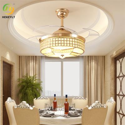 China 72W 42 Inch Downrod LED Smart Crystal Gold Ceiling Fan Light With Remote Control for sale
