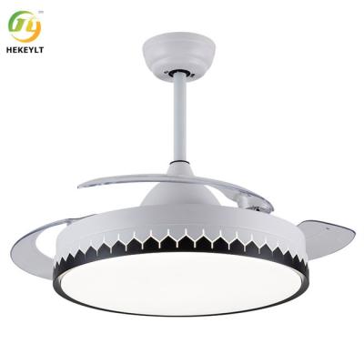 China 72W 42 Inch Retractable Blades Smart Black Ceiling Fan Light LED Metal Acrylic for sale