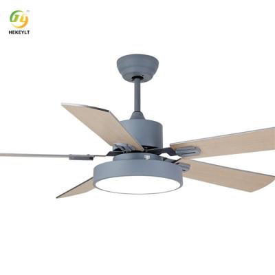 China Downrod LED Metal And Wood Remote Control Ceiling Fan Light 48W 52 Inch for sale