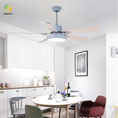 China Downrod LED Metal And Wood Remote Control Ceiling Fan Light 48W 52 Inch for sale