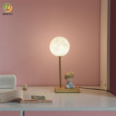 China D120*H320mm Multiple dimming 3D Printed Moon Lamp Starry Sky Wood+Iron Lamp Bedside Table Lamp for sale