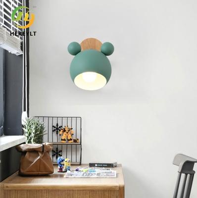 China Nordic Creative Macaron Wall Lamp Simple Mickey Log Cartoon Children'S Room Bedside Lamp for sale