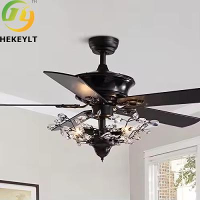 Modern Luxury Crystal Chandelier Silent Intelligent Remote Control Ceiling Fan 52'' Metal and Glass