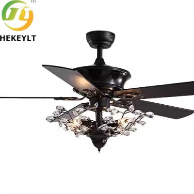 China Modern Luxury Crystal Chandelier Silent Intelligent Remote Control Ceiling Fan 52'' Metal and Glass for sale