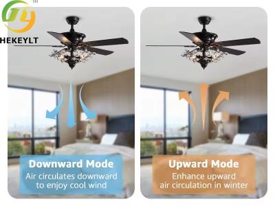 China Modern Luxury Crystal Chandelier Silent Intelligent Remote Control Ceiling Fan 52'' Metal and Glass for sale