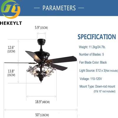 China Modern Luxury Crystal Chandelier Silent Intelligent Remote Control Ceiling Fan 52'' Metal and Glass for sale