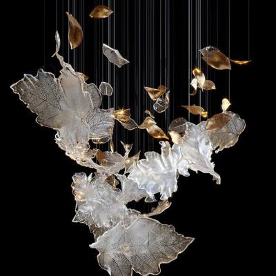 China Customized Modern Artistic Leaf Pendant Light Large Glass Leaves Metal Suspension For Home Hotel Nordic Style Crystal for sale