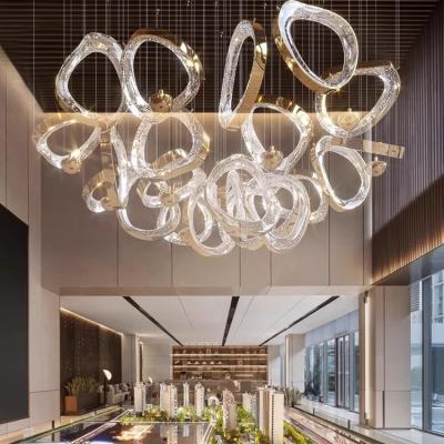 China JYLINGHTING Luxury LED Light Metal Gold Ring Pendant Lights Crystal Circle Chandeliers for Villa Hotel Rectangle Middle Modern Pendant Light for sale