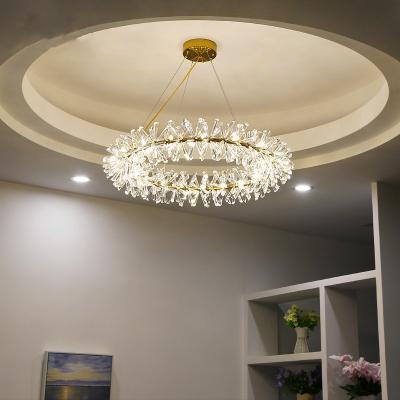 China JYLIGHTING Luxus Kristall-Kronleuchter Einstellbare Höhe Einzel-Doppel-Ring-für Hotel Lobby Villa Wohnkultur Moderne Anhänger Licht zu verkaufen