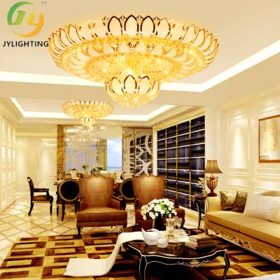 China JYLIGHTING Lustre de cristal de lótus dourado redondo estilo europeu, candeeiro de teto, sala de estar grande, candeeiro pendente à venda