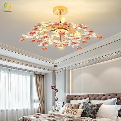 China JYLIGHTING Ceiling Celebrity Rose Master Bedroom Warm and Romantic Wedding Room Girl Chandelier Living Room Crystal Ceiling Lamp for sale