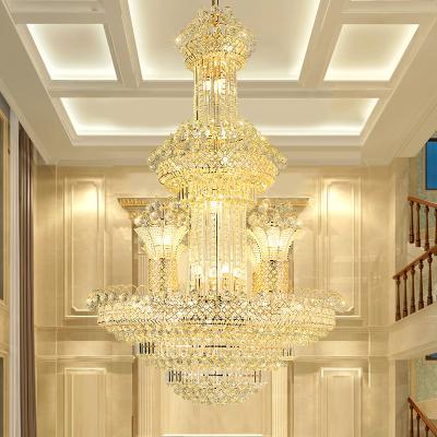 China Stair Crystal Chandelier Lighting Large Pendant Light High Ceiling Luxury Chandelier for sale