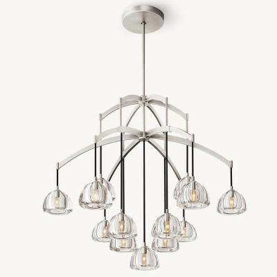 China JYLIGHTING Modern 7-Light Brass Chandelier, Clear Ribbed Crystal Glass Shades, for Dining Room & Living Room for sale