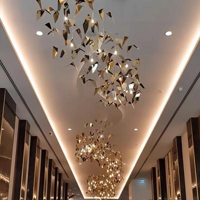 China JYLIGHTING Custom Spiral Stainless Steel Leaf Chandelier, Golden Mirror Metal Suspension Light, Large Art Ceiling Lamp for Hotel Atrium, Lobby & High-Rise Villa Engineering Projects for sale