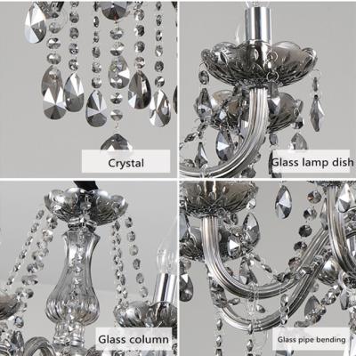 Cina E14 portalampada contemporaneo 240V Crystal Candle Chandelier di lusso d'argento in vendita