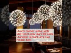 Chrome Sparkle Ceiling Lights Mall Hotel Lobby Spark Ball Globe Chandelier Pendant Lamp Stair Pendant Light