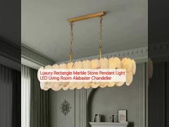 Luxury Rectangle Marble Stone Pendant Light LED Living Room Alabaster Chandelier