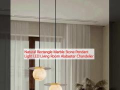 Natural Rectangle Marble Stone Pendant Light LED Living Room Alabaster Chandelier