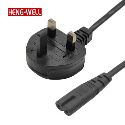 China UK Power Cord Power Supply Cord Customized 2 Pin Power Cord 3A Plug Cable 250V Copper IEC C7 Plug for Home Hotel Restaurant Use for sale
